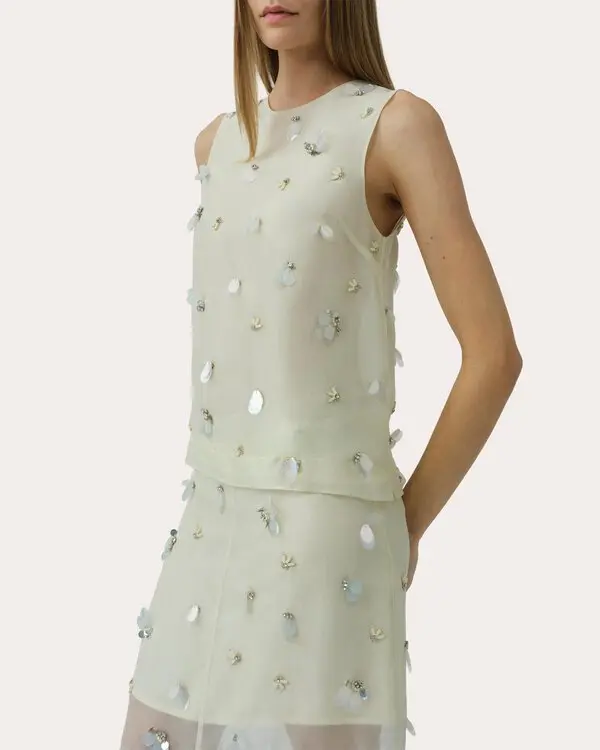 Simkhai Celia Embellished Organza Sleeveless Top - Yellow