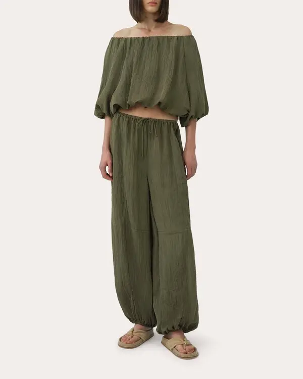 Simkhai Freya Crinkled Parachute Pants - Green