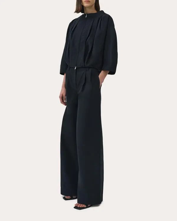 Simkhai Leroy Pleated Faille Wide-leg Pants