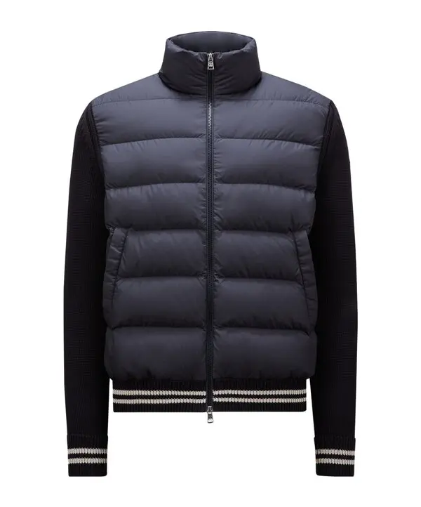 Moncler Logo Patch Padded Cardigan - Navy Blue
