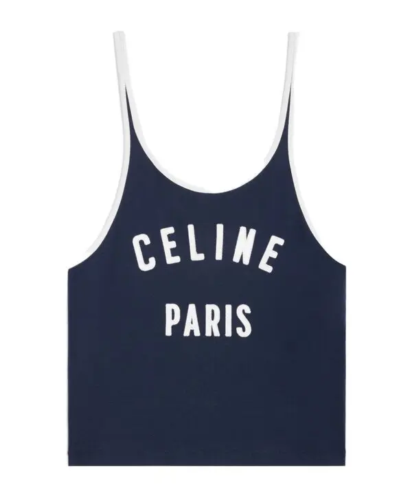Celine Paris Tank Top In Cotton Jersey - Blue