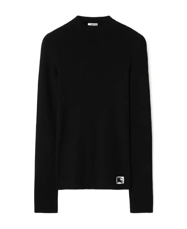 Burberry Ribbed-knit Jumper With Equestrian Knight Logo - Black