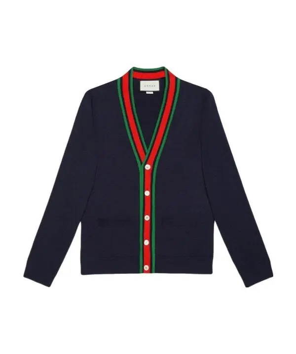 Gucci Wool Knitted Cardigan With Classic Stripes - Black