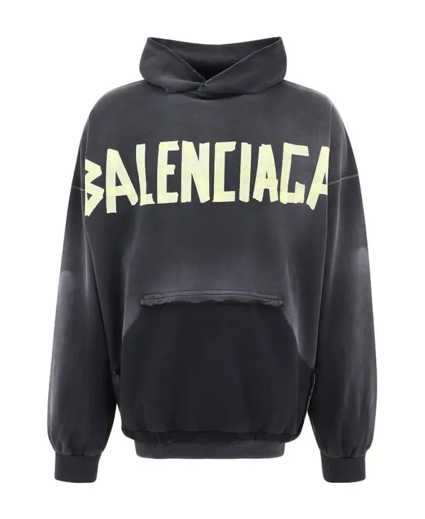 Balenciaga Tape Type Ripped Pocket Hoodie Oversized In Faded - Black