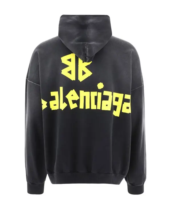 Balenciaga Tape Type Hoodie Oversized In Faded - Black