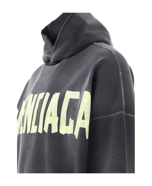 Balenciaga Tape Type Hoodie Oversized In Faded - Black