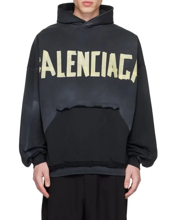 Balenciaga Tape Type Hoodie Oversized In Faded - Black