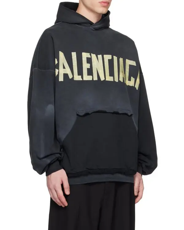Balenciaga Tape Type Hoodie Oversized In Faded - Black