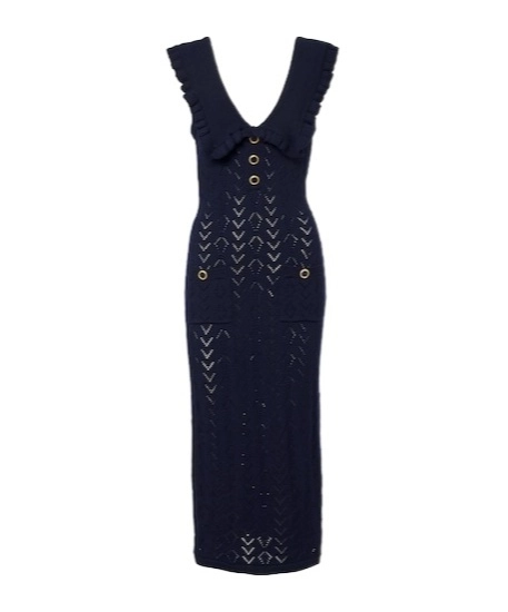 Alessandra Rich Knitted Virgin Wool Midi Dress - Blue