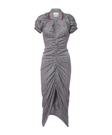VIVIENNE WESTWOOD Pulling Striped Ruched Cotton Midi Dress - Grey
