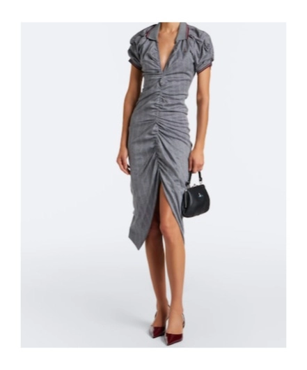 VIVIENNE WESTWOOD Pulling Striped Ruched Cotton Midi Dress