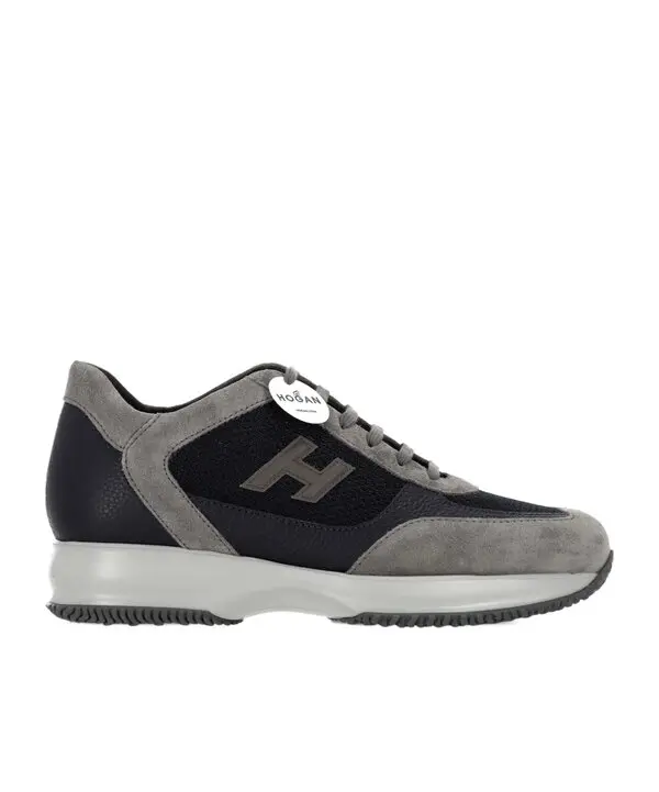 Hogan Round-toe Lace-up Sneakers With Patchwork Design And H Logo - Black