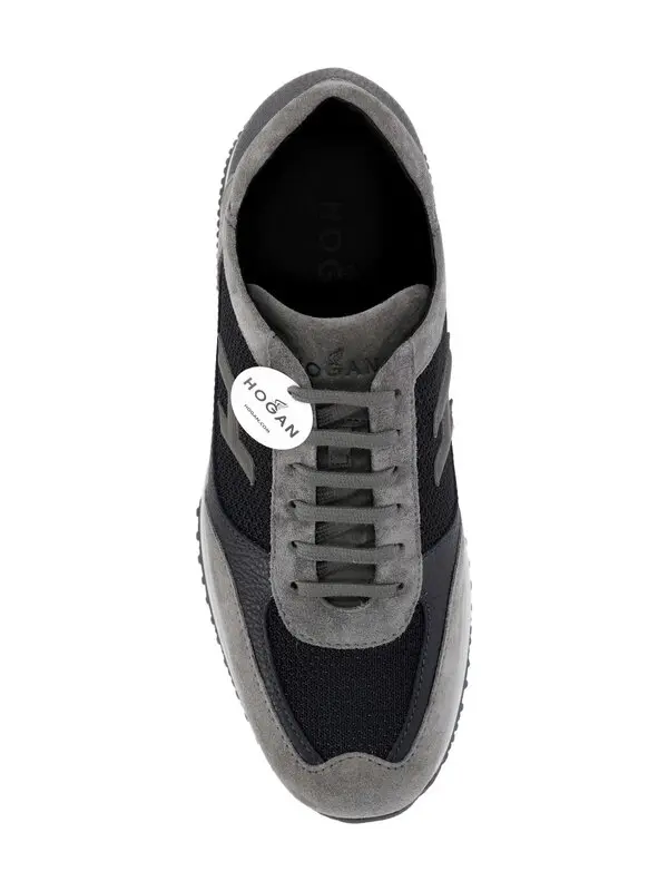 Hogan Round-toe Lace-up Sneakers With Patchwork Design And H Logo - Black
