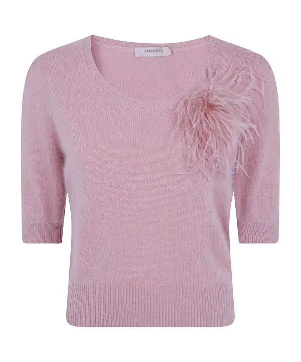 TWINSET Feather-embellished Knit Top - Pink