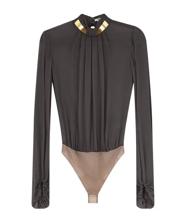 Elisabetta Franchi Pleated High-neck Bodysuit - Black