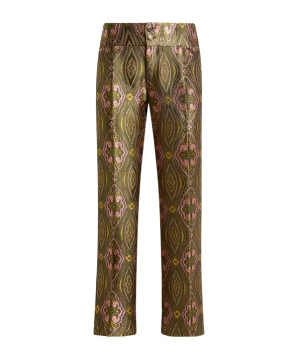 Etro Jacquard Trousers With Floral Medallion Motif - Green