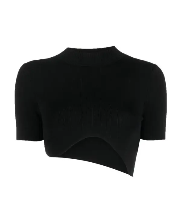 Christopher Esber Asymmetrical Cropped Rib Knit Top - Black