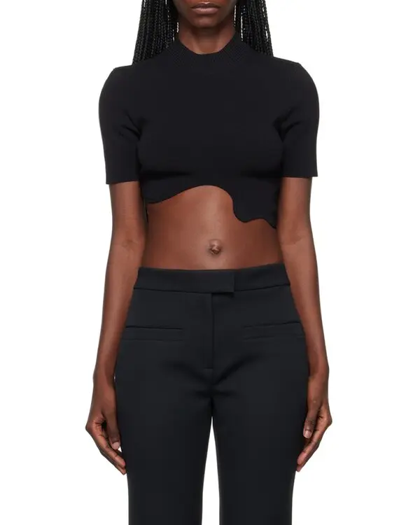 Christopher Esber Asymmetrical Cropped Rib Knit Top - Black