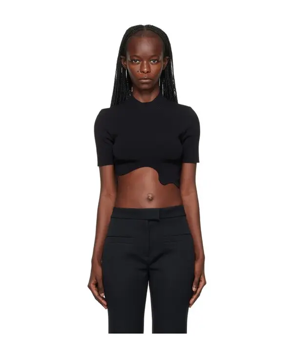 Christopher Esber Asymmetrical Cropped Rib Knit Top - Black