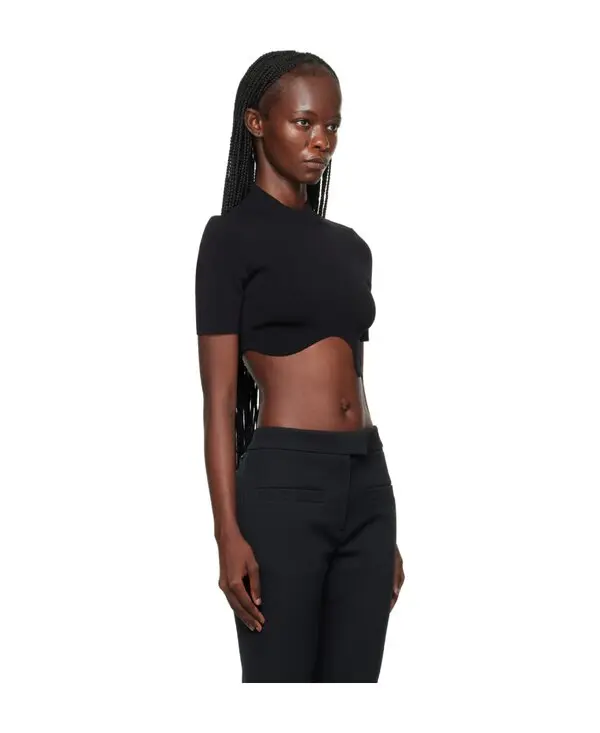 Christopher Esber Asymmetrical Cropped Rib Knit Top - Black