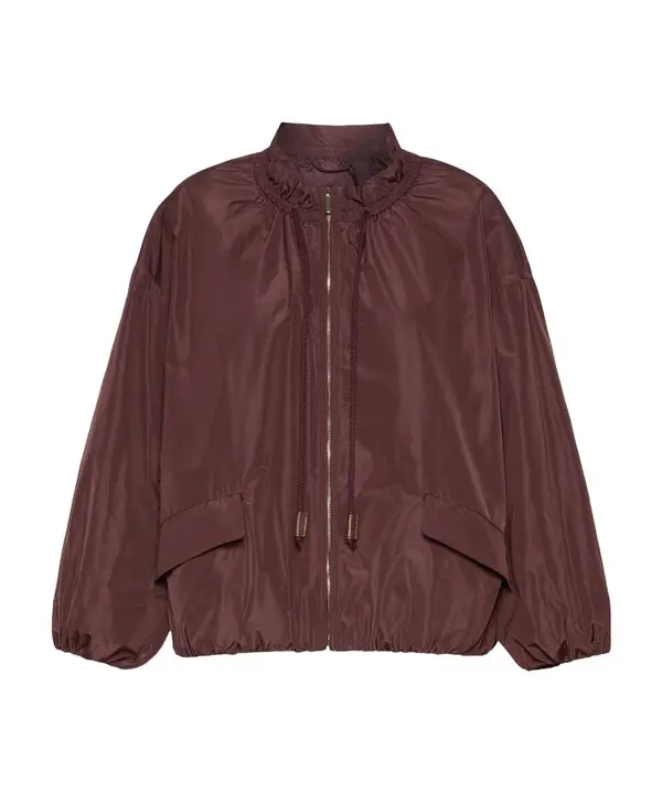 Max Mara Drawstring Ruffled Bomber Jacket - Bordeaux Red