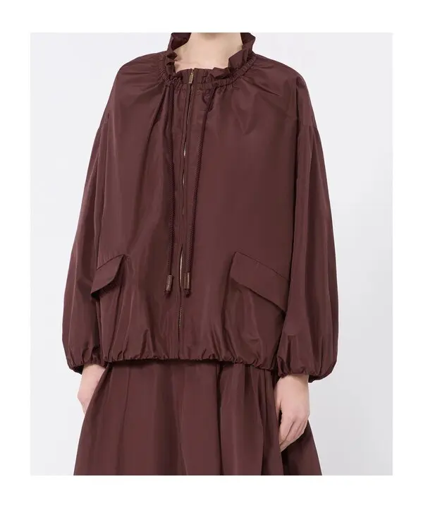 Max Mara Drawstring Ruffled Bomber Jacket - Bordeaux Red