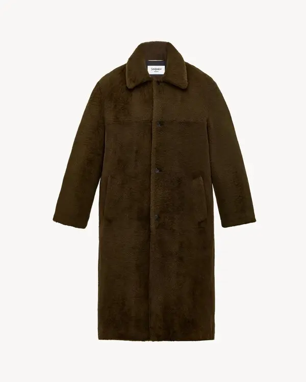 Saint Laurent Balmacaan Coat In Shearling