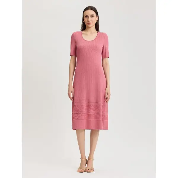 Misook Mixed Stitch Sweater Dress - Honey Suckle