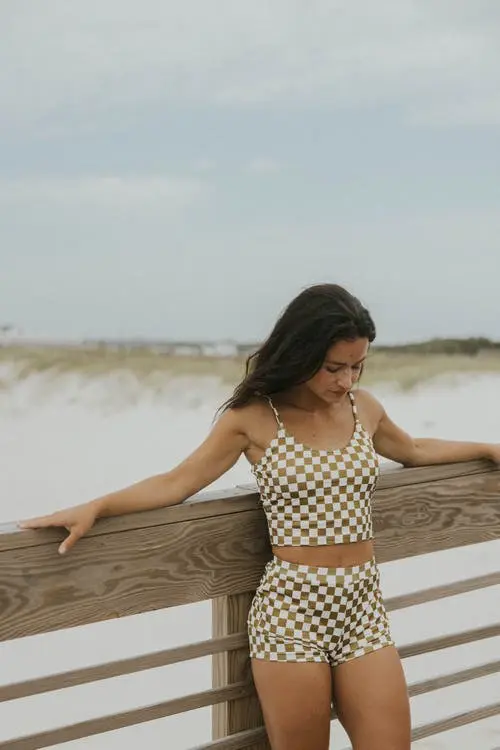 Geode Swimwear Myrtle High-waisted Checkered Shorts