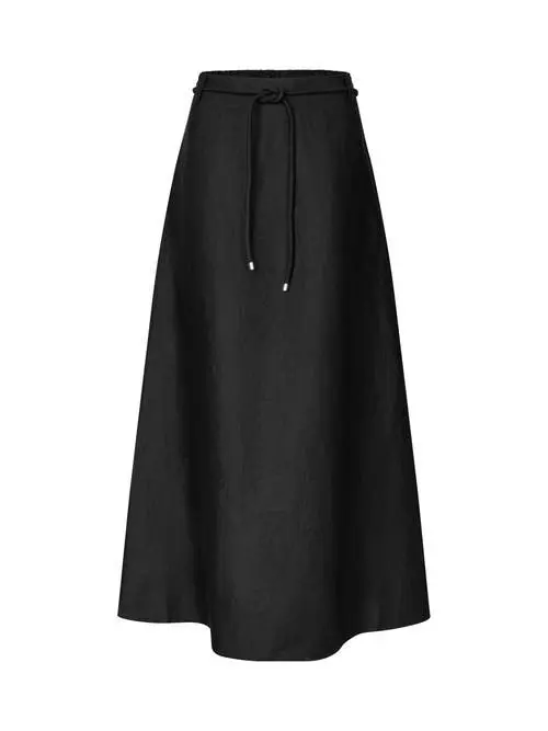 MASAI COPENHAGEN Linen Maxi Skirt With Elasticated Waist And Tie Detail - Black