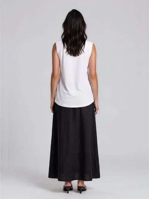 MASAI COPENHAGEN Linen Maxi Skirt With Elasticated Waist And Tie Detail - Black
