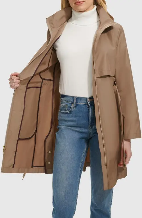 Cole Haan Packable Hooded Rain Jacket With Belt - Champagne