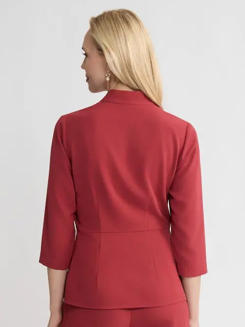 Misook Buckle Detail Crepe Wrap Blouse