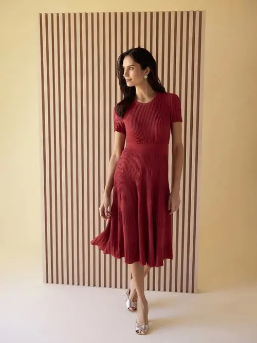 Misook Ribbed Soft Knit Midi Dress - Russet