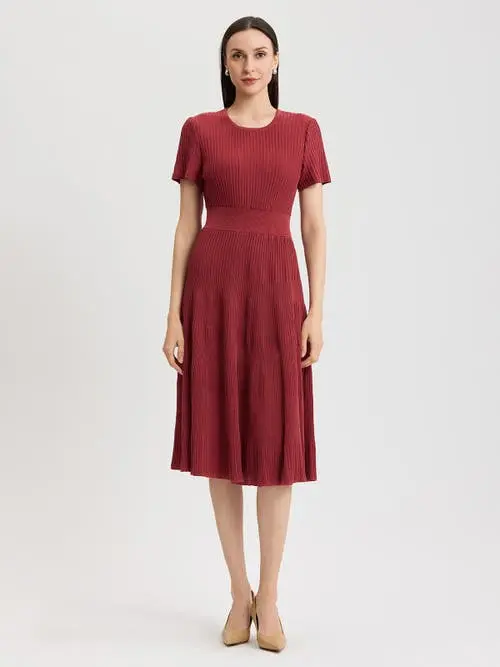 Misook Ribbed Soft Knit Midi Dress - Russet