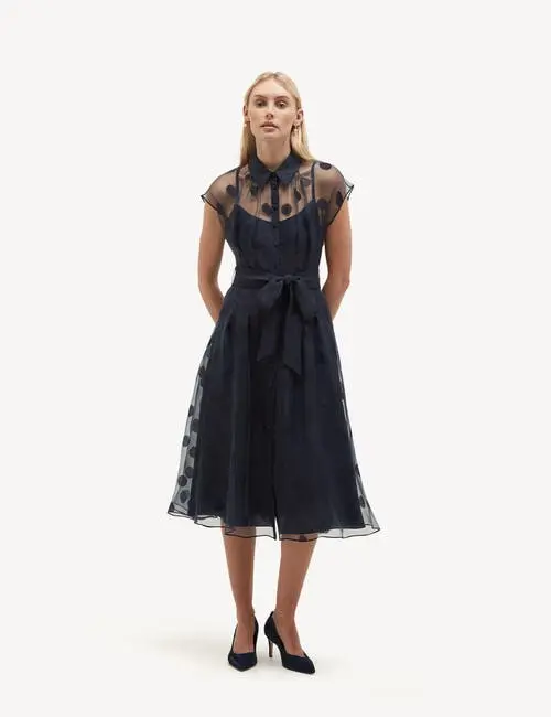 HOBBS LONDON Tess Sheer Polka Dot Shirt Dress - Midnightnavy