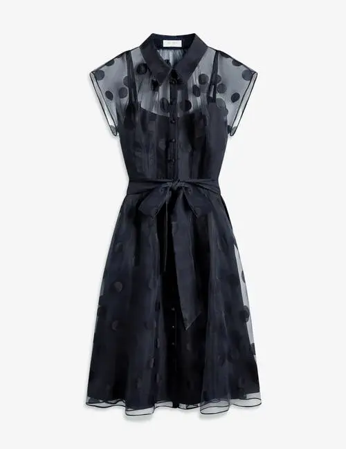 HOBBS LONDON Tess Sheer Polka Dot Shirt Dress