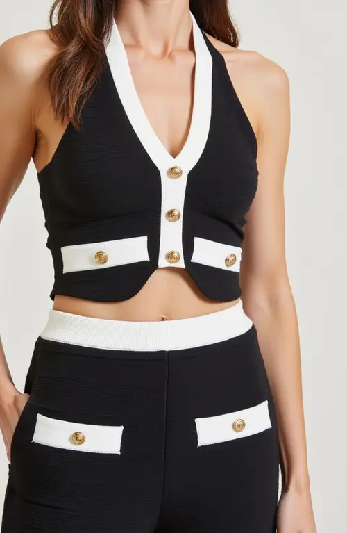 MODENAIRE Two-piece Halter Crop Top And Wide-leg Pant Set