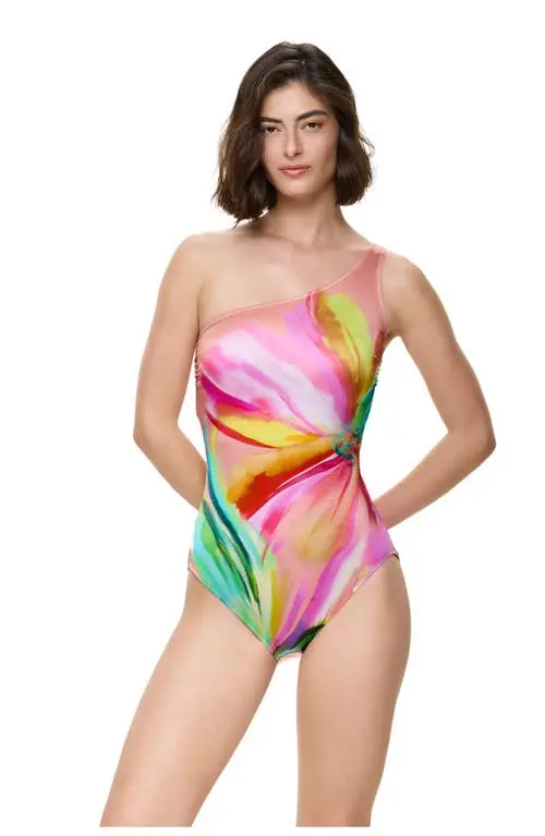 GOTTEX Floral Rhythm One Shoulder One Piece - Pink-multi