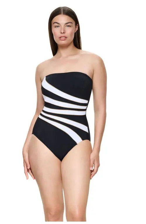 GOTTEX Luxe Allure Bandeau One Piece Swimsuit - Black-gold