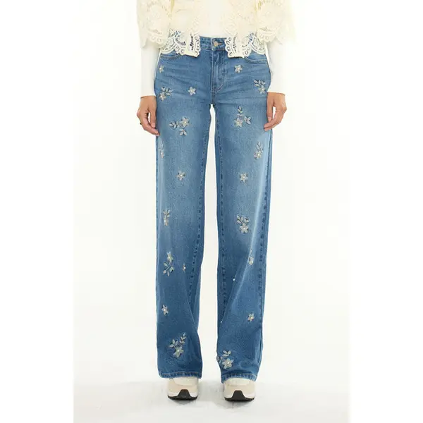 KANCAN Kimberly Mid Rise Wide Leg Jeans - Medium Wash