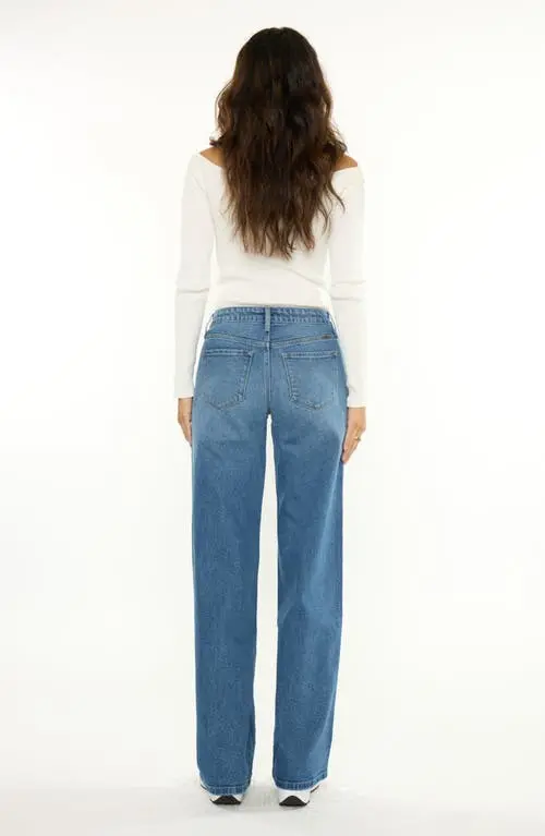 KANCAN Kimberly Mid Rise Wide Leg Jeans With Floral Embroidery