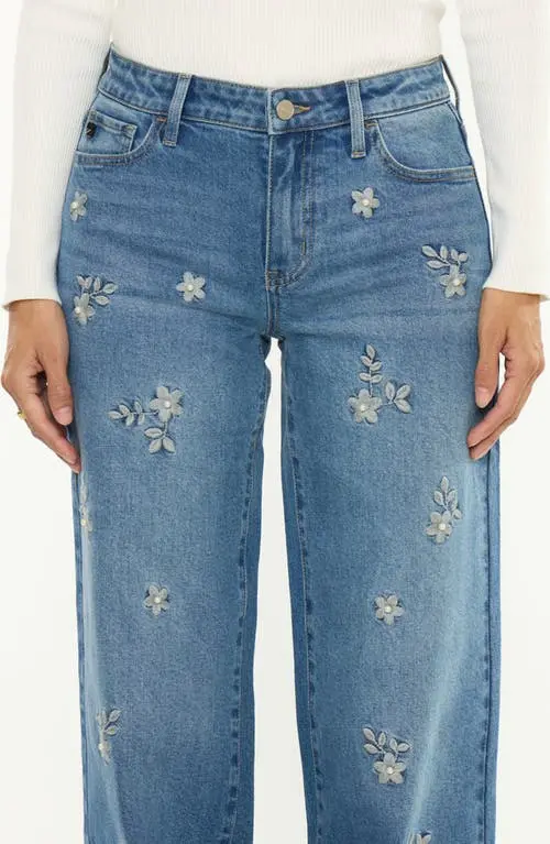 KANCAN Kimberly Mid Rise Wide Leg Jeans With Floral Embroidery