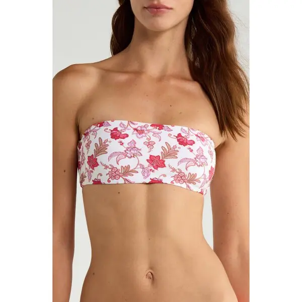 Seafolly Printed Bandeau Swim Top - Ecru