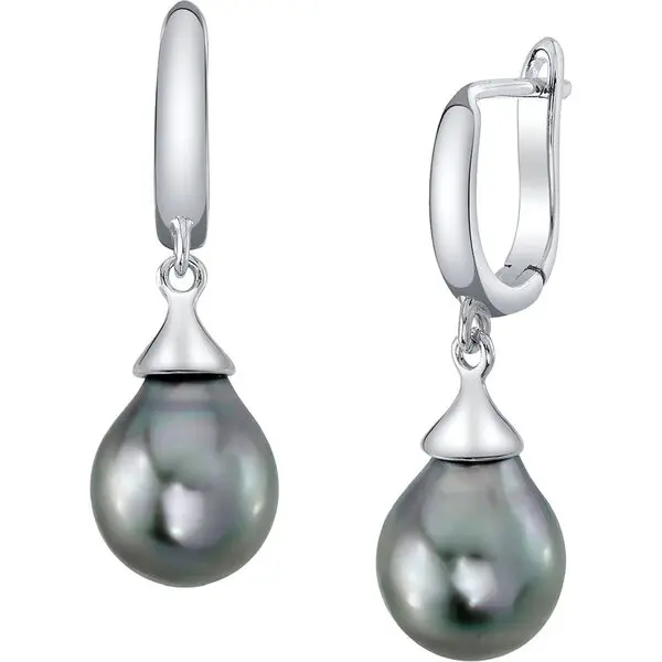 The Pearl Source Silver Tahitian South Sea Teardrop Pearl Leverback Earrings - Sterling Silver