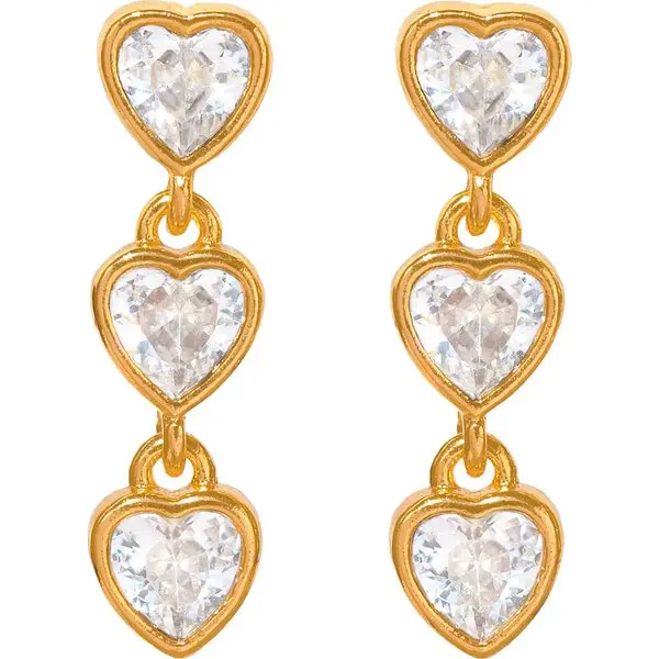 GIRLS CREW Falling Hearts Cubic Zirconia Dangle Earrings - Gold