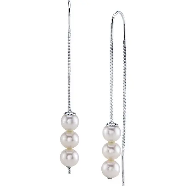 The Pearl Source Triple White Freshwater Pearl Louise Earrings - Sterling Silver