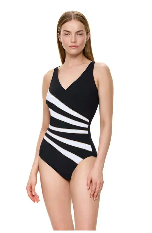 GOTTEX Luxe Allure Surplice One Piece - Black-gold