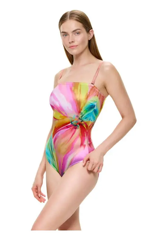 GOTTEX Floral Rhythm Bandeau One Piece Swimsuit - Pink-multi