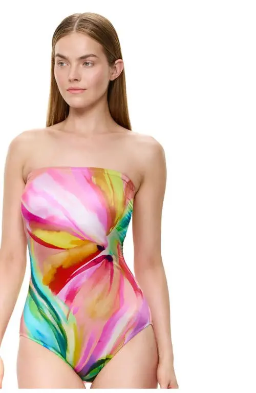 GOTTEX Floral Rhythm Bandeau One Piece Swimsuit - Pink-multi